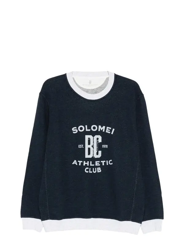 Brunello Cucinelli Graphic Print Cotton & Linen Sweatshirt - Blue