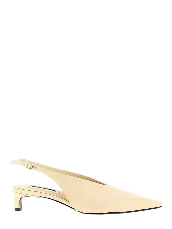 JIL SANDER Craquelé Leather Slingback Heels - Cream