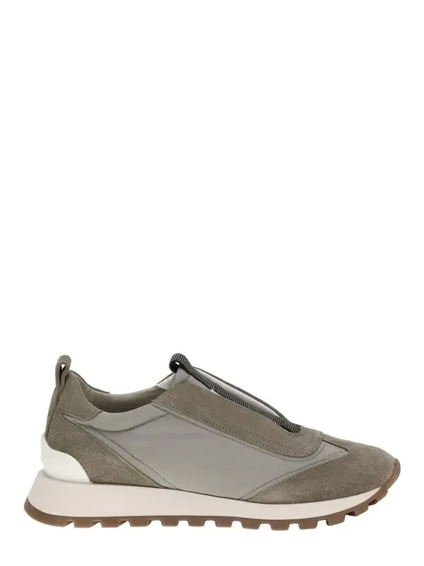 Brunello Cucinelli Embellished Suede And Nylon Sneakers - Green