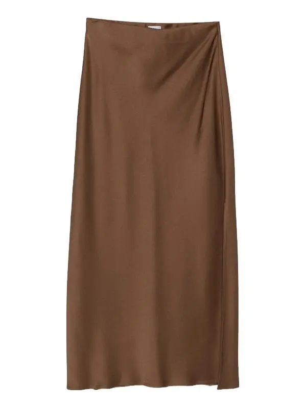 Brunello Cucinelli Satin Finish Straight Skirt With Side Slits - Brown