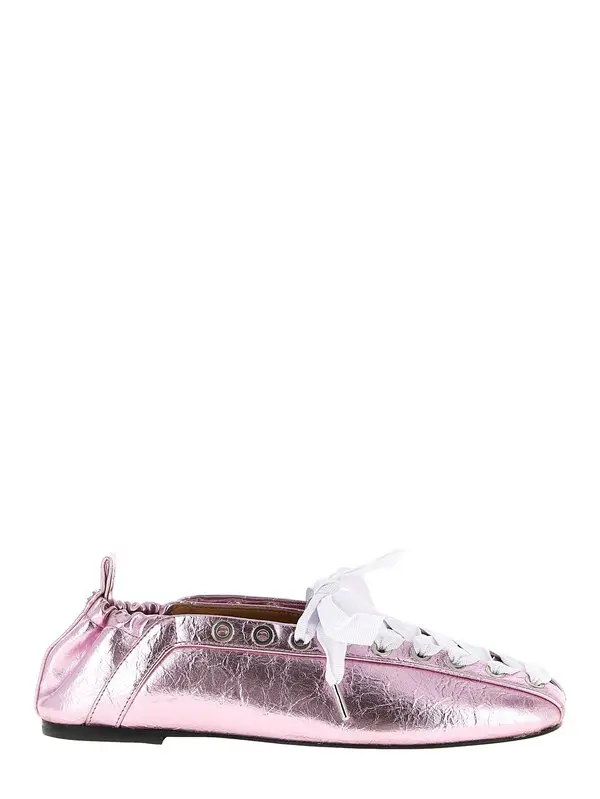 GANNI Lace-up Ballet Flats With Metallic Effect - Pink