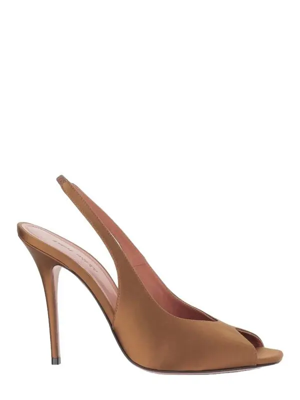 Amina Muaddi Open Toe Slingback Heels - Brown