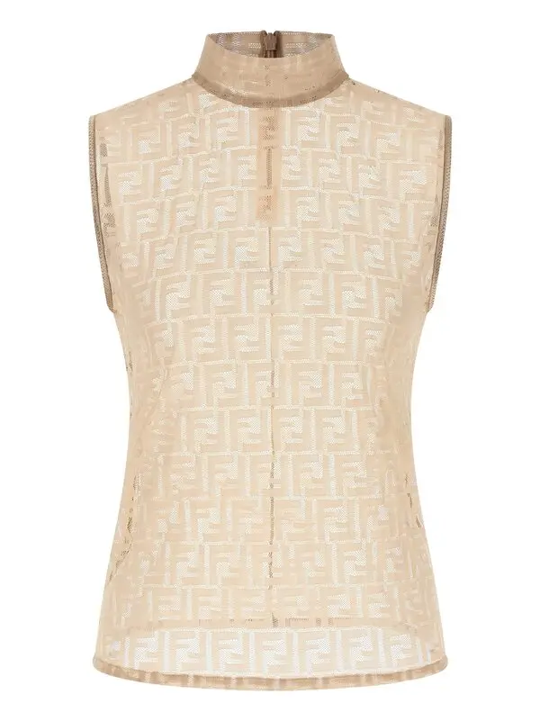 Fendi Ff Lace High Neck Sleeveless Top - Cream
