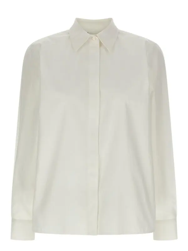 Max Mara Cotton Poplin Shirt With Logo Appliqu - White