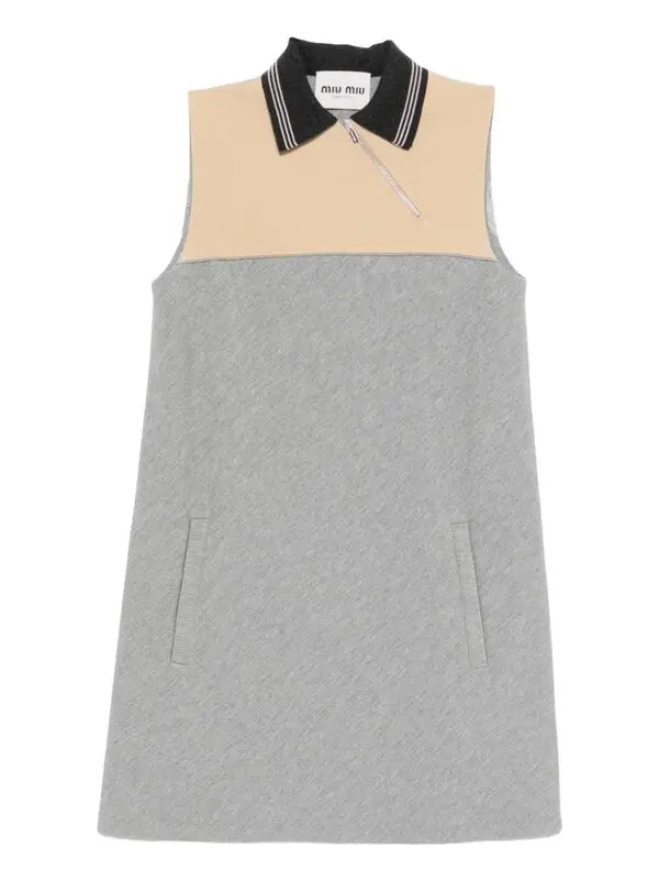 Miu Miu Sleeveless Collared Dress With Contrast Panel - Gray