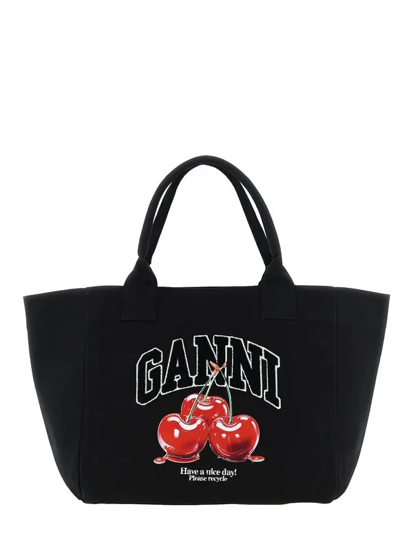 GANNI Cherry Print Tote Bag - Black