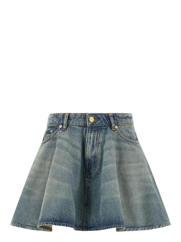 GANNI Tint Rigid Denim Mini Skirt With Contrast Stitching - Blue