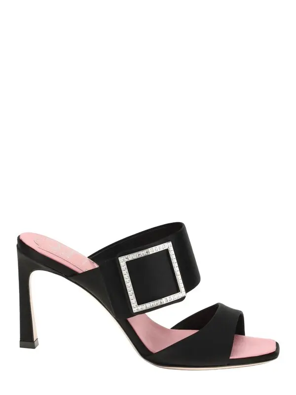 ROGER VIVIER Trompette Mules Sandals With Crystal Buckle - Black