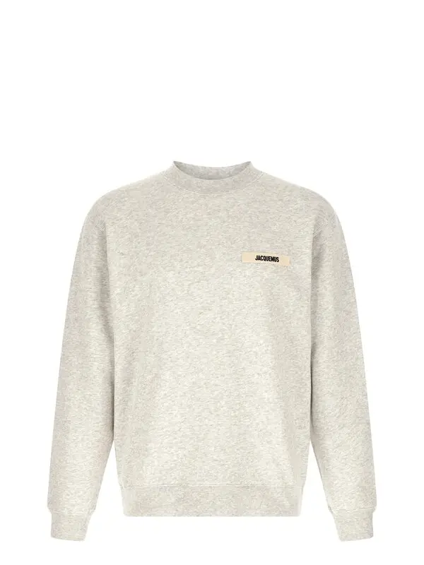 Jacquemus Le Sweatshirt Gros Grain Crewneck Fleece Sweatshirt With Logo Patch - Gray