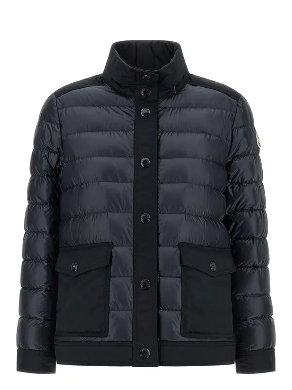 Moncler Origan Down Jacket With High Neck And Removable Hood - Blue