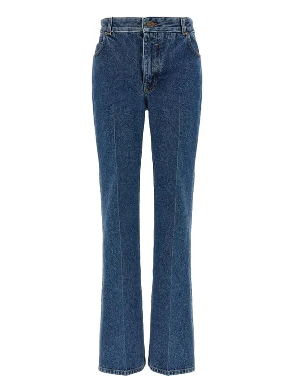 Balmain High Waist Embroidered Jeans - Blue