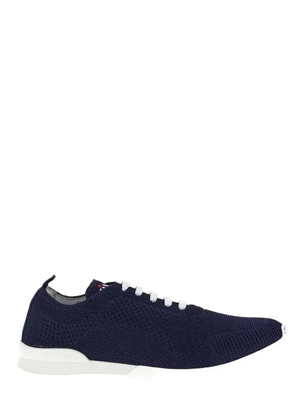 Kiton Mesh Technical Fabric Lace-up Sneakers With Embroidered Logo - Blue