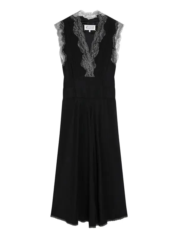 MAISON MARGIELA Silk Midi Dress With Lace Trim - Black