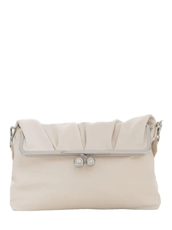 Max Mara Leather Clutch With Silver Tone Clasp - White