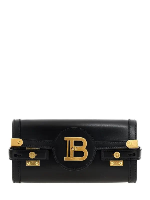 Balmain B-buzz 23 Leather Clutch Bag With Logo Closure - Black