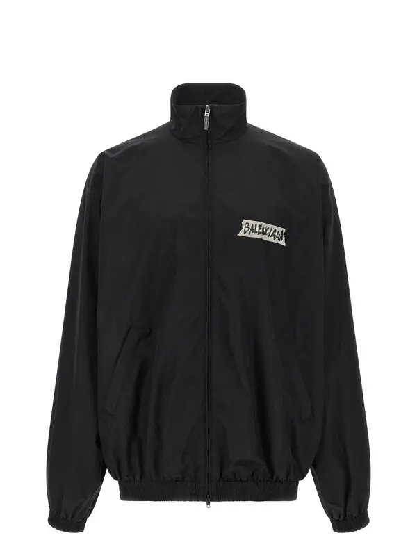 Balenciaga Masking Tape' Printed Tech Cotton Poplin Sweatshirt - Black