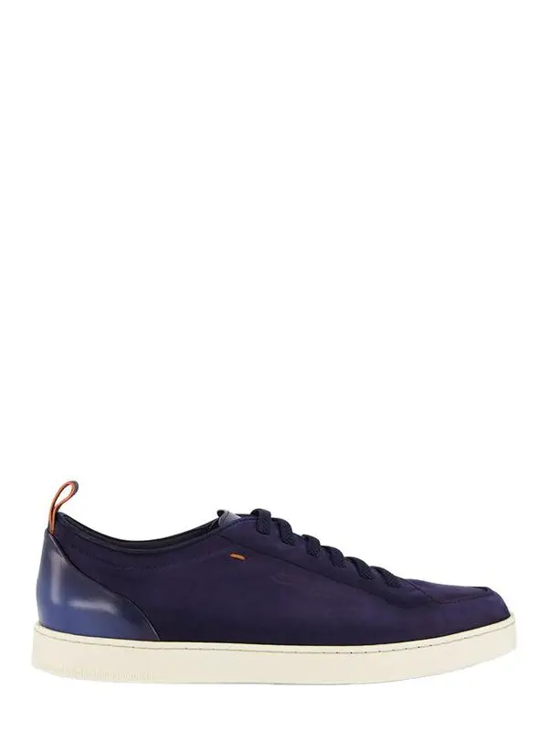 Santoni Navy Suede And Leather Low Top Sneakers - Blue