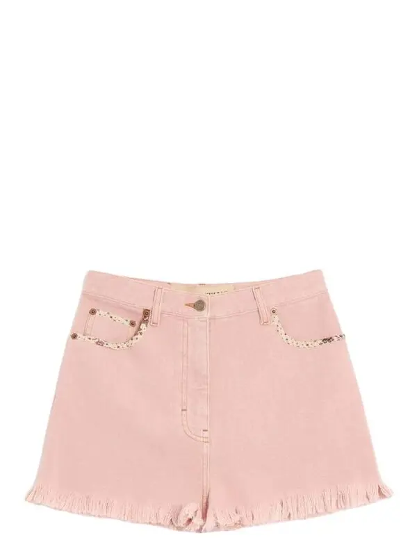 Valentino Garavani Floral Embellished Denim Shorts - Pink