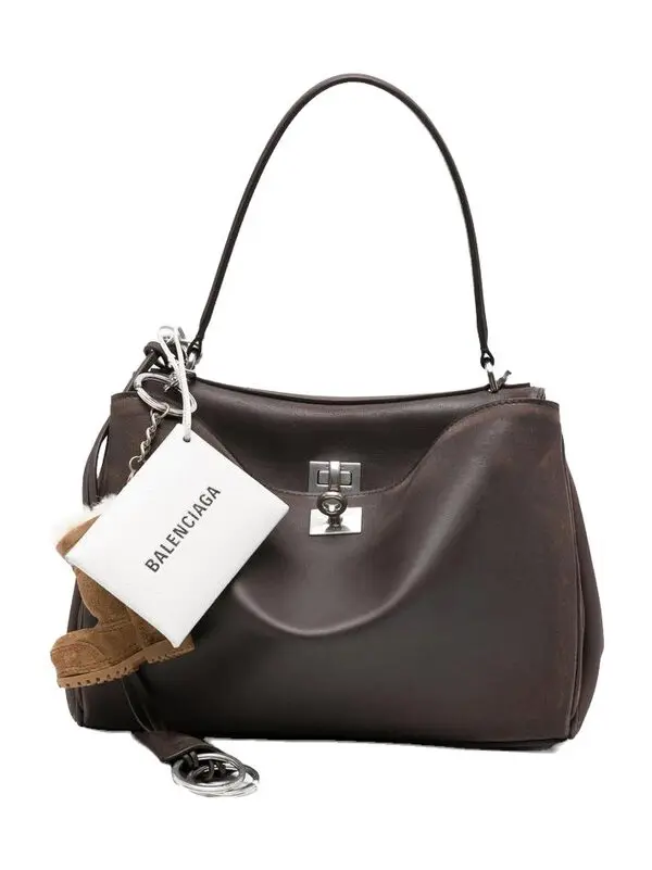 Balenciaga Dark Calf Leather Turn-lock Tote Bag - Brown
