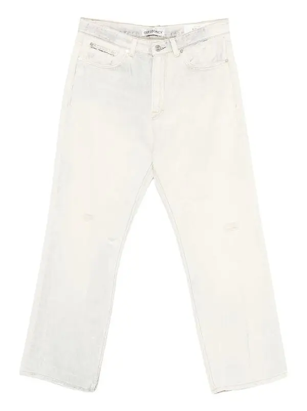 Our Legacy Cream And Blue Distressed Wide Straight Leg Jeans - White
