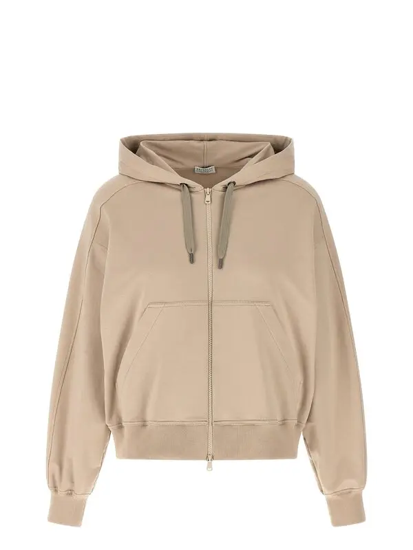 Brunello Cucinelli Lightweight Cotton Hoodie With Solomei Ad Mcccxci Print - Cream