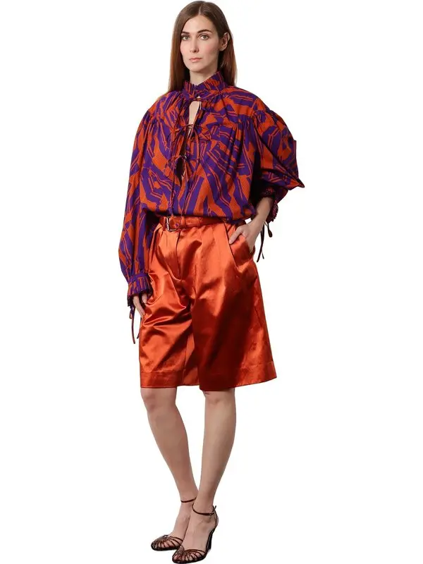 Dries Van Noten Cotton Shirt With Crushed Stripe Print - Orange