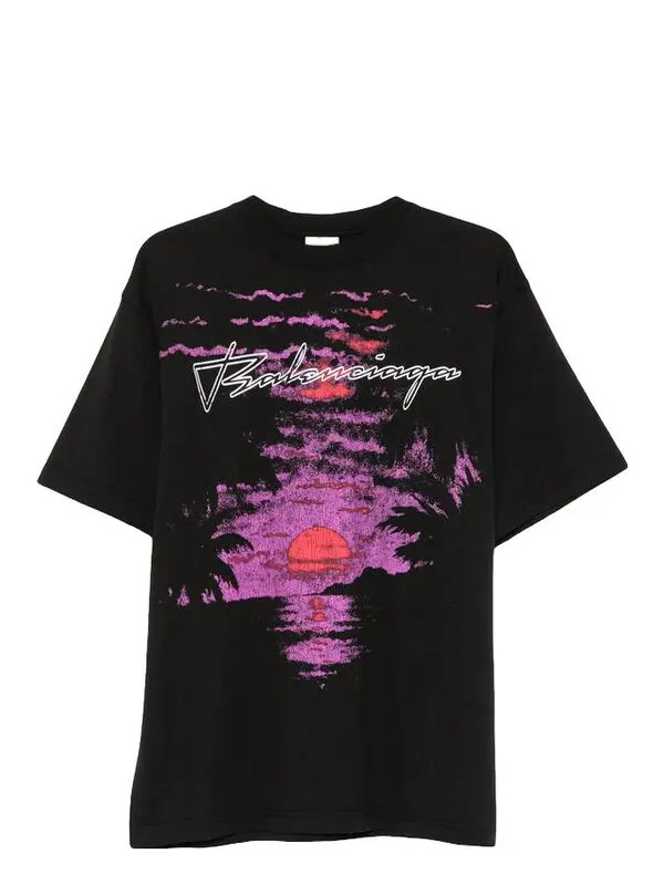 Balenciaga Cotton Graphic Print Cropped T-shirt - Black