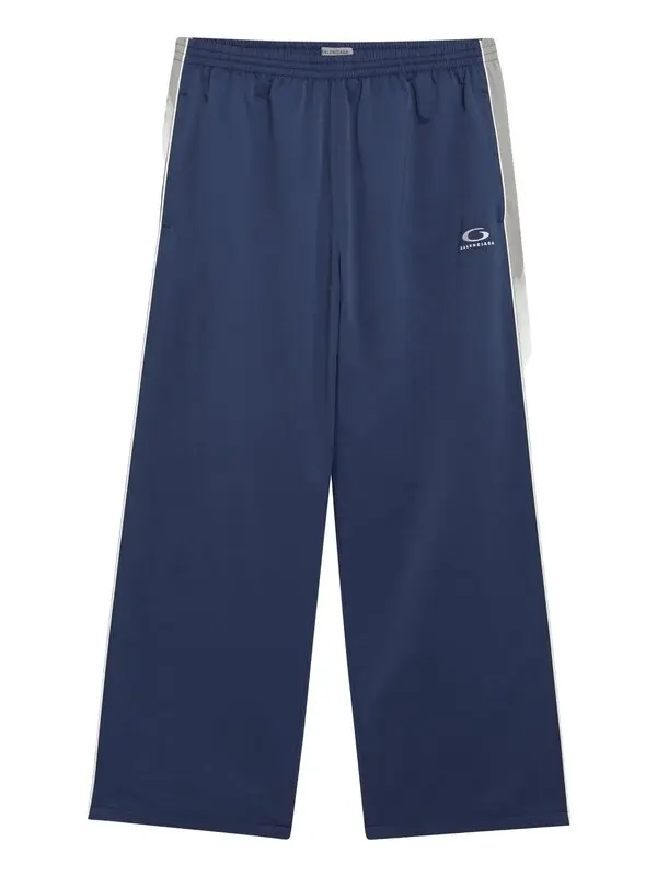Balenciaga Washed Technical Satin Track Pants In Marine - Blue