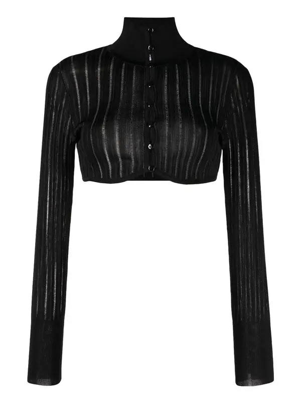 Alaïa Black Ribbed Cropped Cardigan - Multicolor