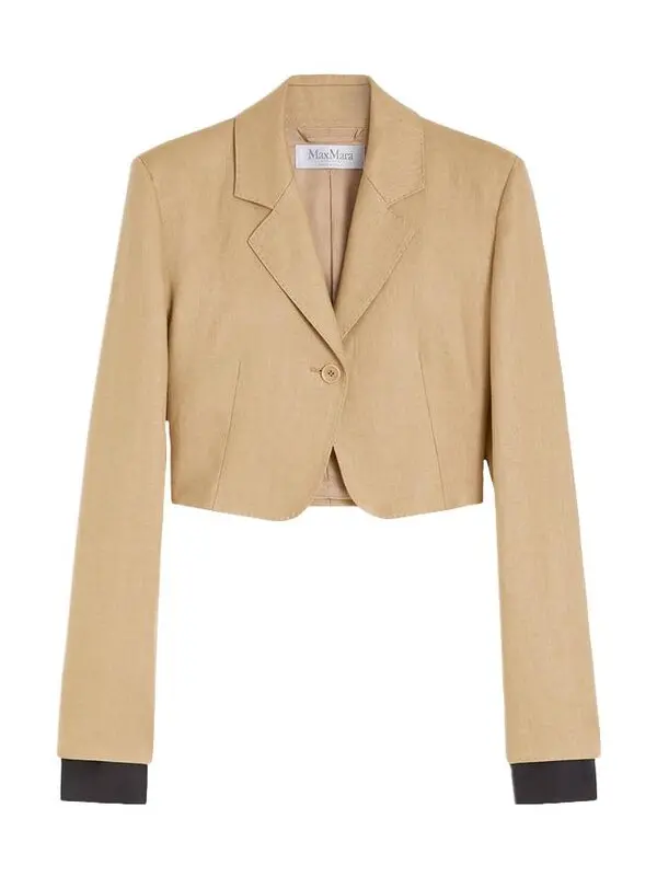 Max Mara Camel Linen Single-breasted Crop Blazer - Cream