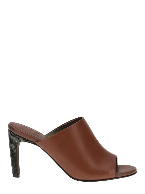 Brunello Cucinelli Open Toe Embellished Mule Sandals - Brown