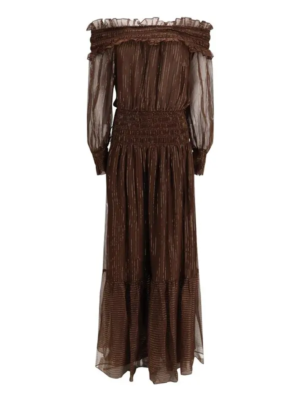 SELF-PORTRAIT Georgette Off-shoulder Maxi Dress - Brown