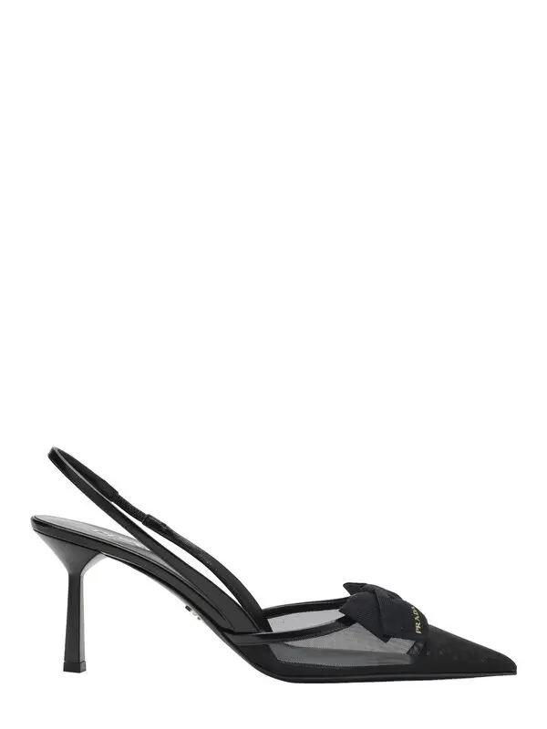 Prada Fabric And Mesh Slingback Pumps With Bow Detailing - Black