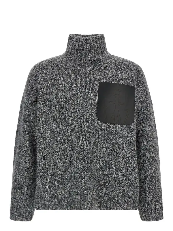 JW Anderson Leather Patch Pocket High Neck Sweater - Gray