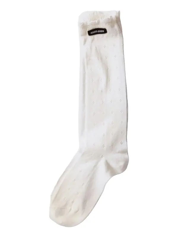 Miu Miu Ruffled Cotton Blend Socks - Cream