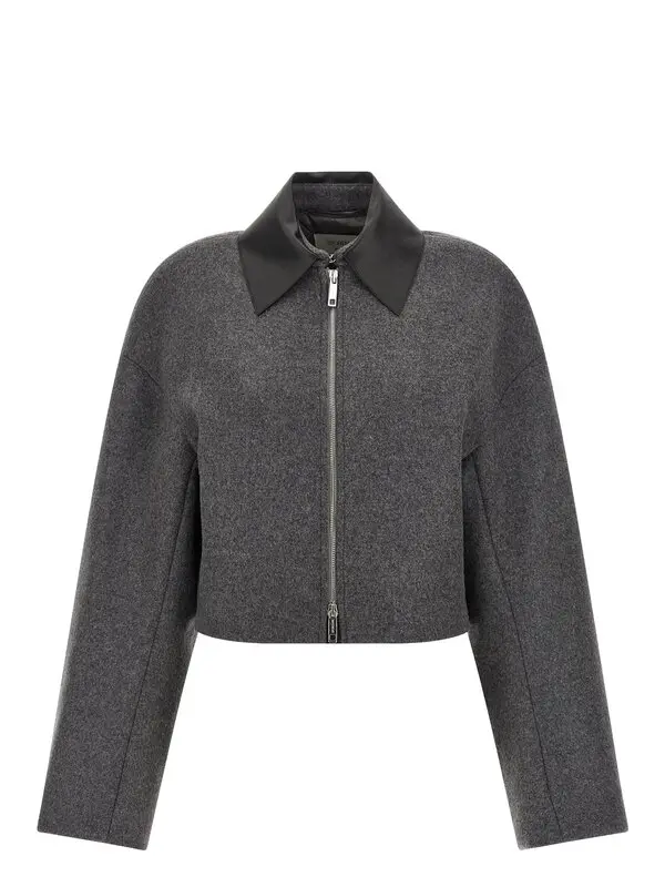Sportmax Vacuo Cropped Wool Jacket With Leather Effect Collar - Gray