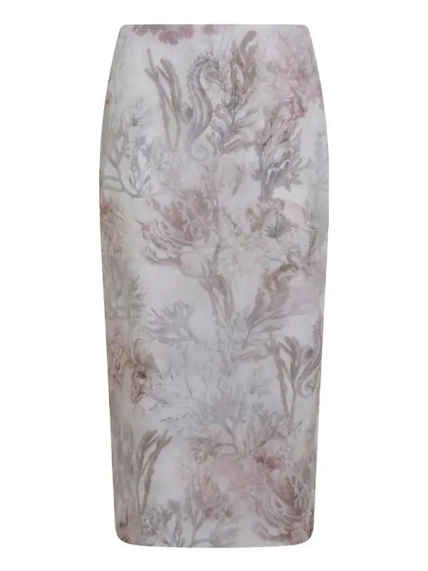 Max Mara Floral Print Pencil Skirt With Rear Slit - White