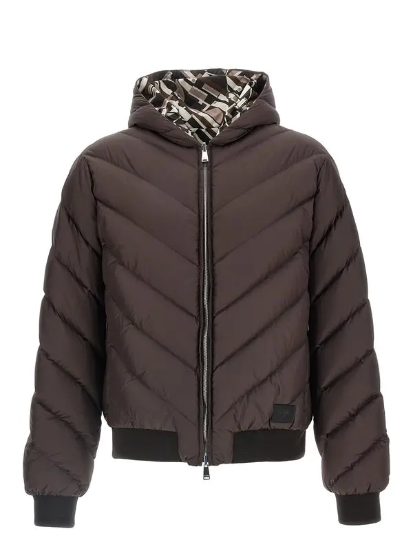 Fendi Reversible Hooded Down Jacket With " Tape" Print - Multicolor
