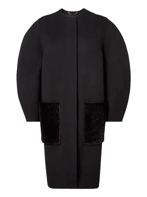 Fendi Double Wool Overcoat With Sheepskin Pockets - Multicolor