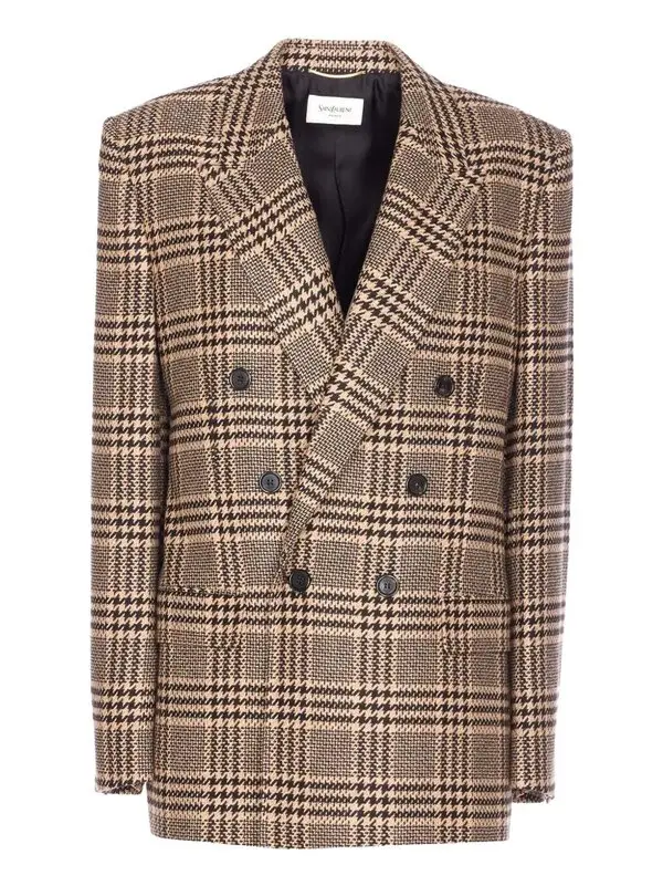 Saint Laurent Double-breasted Peak Lapel Blazer With Checked Pattern - Multicolor