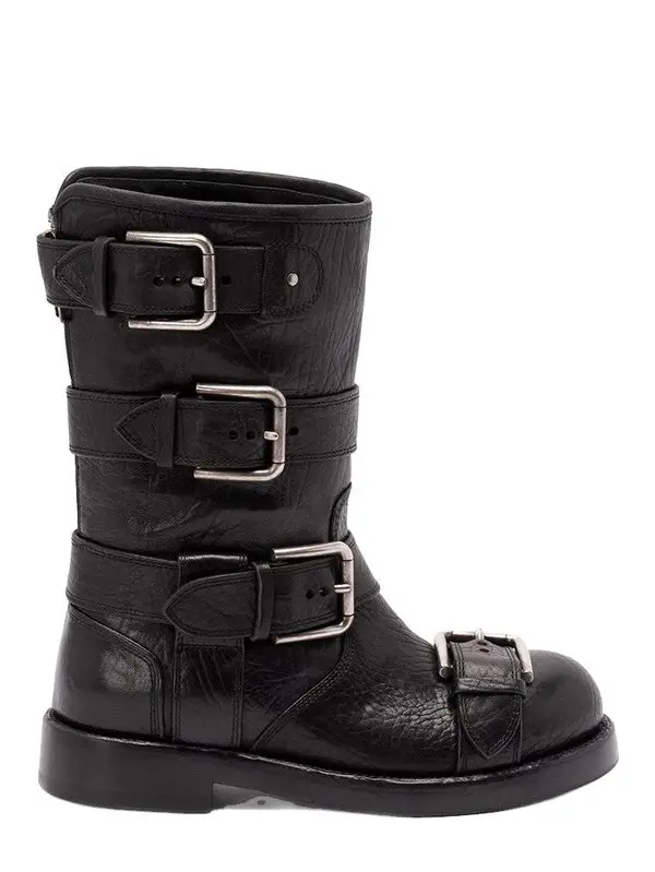 Dolce & Gabbana Black Leather Buckled Ankle Boots - Multicolor