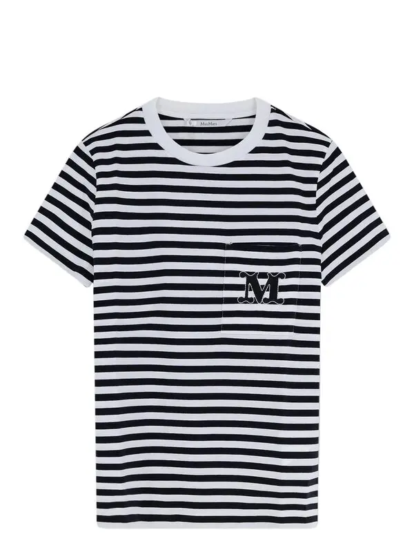Max Mara Cotton T-shirt With Embroidered Logo Pocket - Multicolor