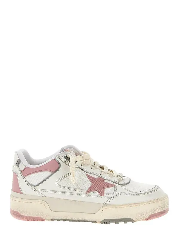 GOLDEN GOOSE Forty2" Distressed Leather Sneakers With Star Detail - Pink