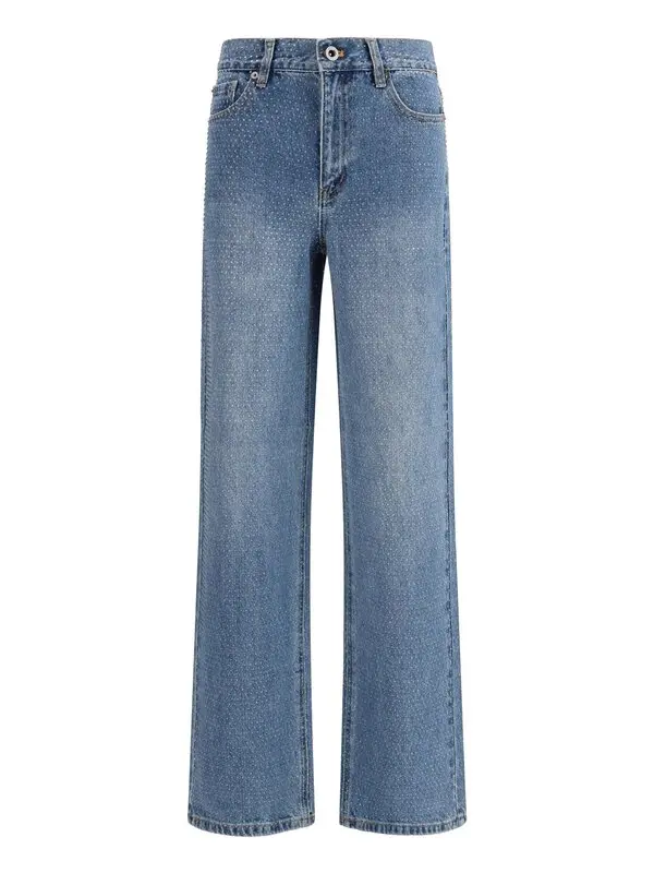 SELF-PORTRAIT Straight-leg Jeans With All-over Rhinestones - Blue