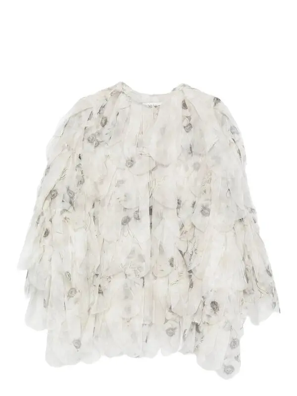 Max Mara Oversized Floral Print Ruffle Jacket - White