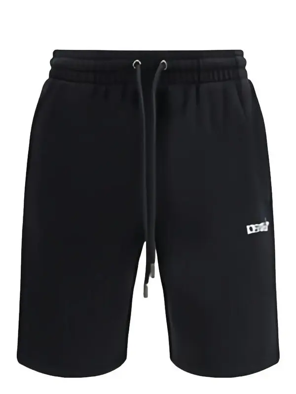 Off-White Cotton Logo Embroidered Track Shorts - Black