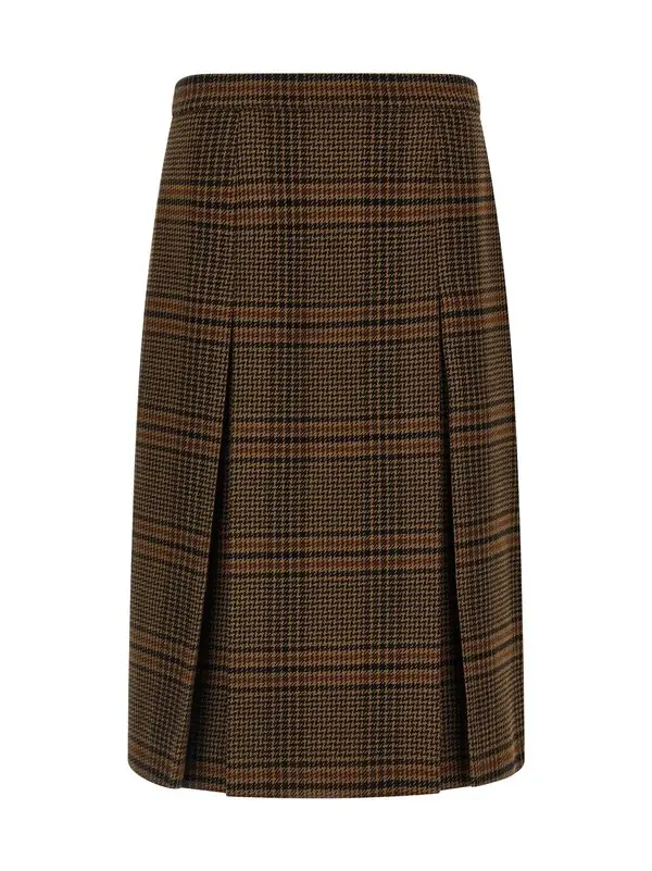 Saint Laurent Prince Of Wales Wool And Cashmere Midi Skirt - Brown