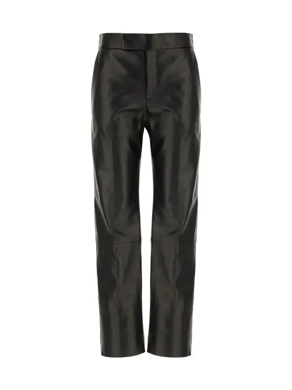 Alberta Ferretti Black Leather Straight-leg Trousers - Multicolor