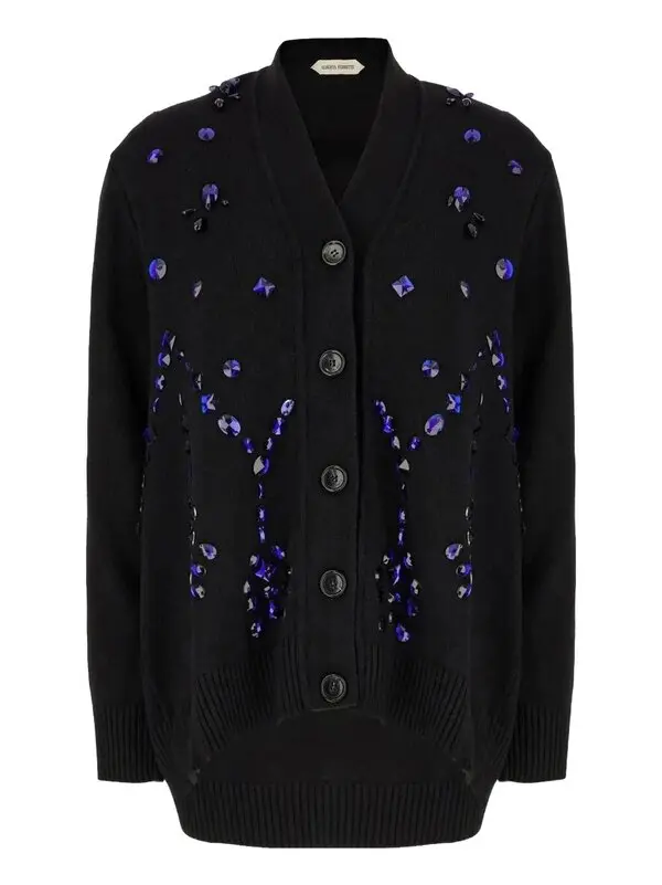 Alberta Ferretti Black Woolmix Crystal Embellished Cardigan - Multicolor