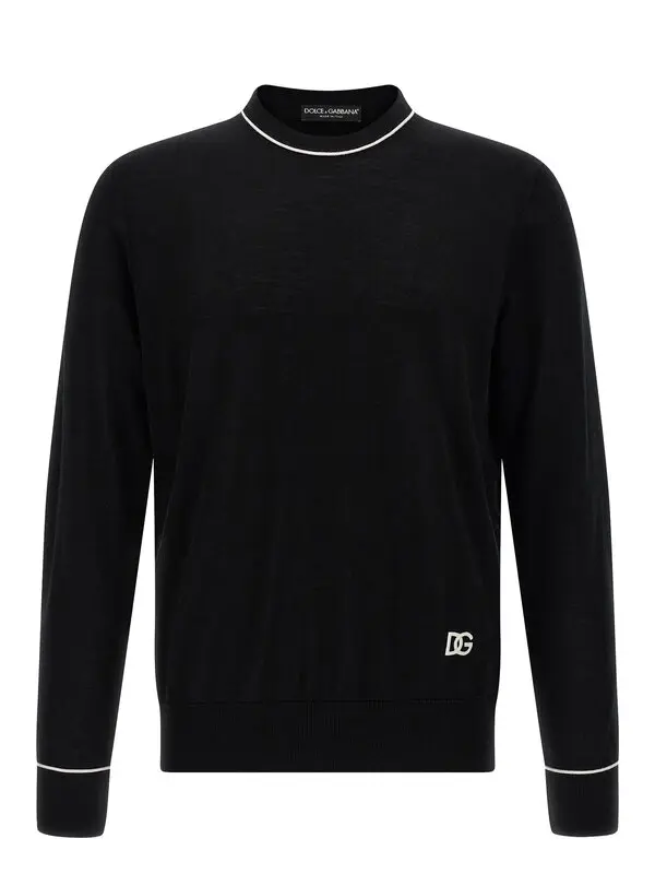 Dolce & Gabbana Fine Wool Crewneck Sweater With Embroidered Logo - Black